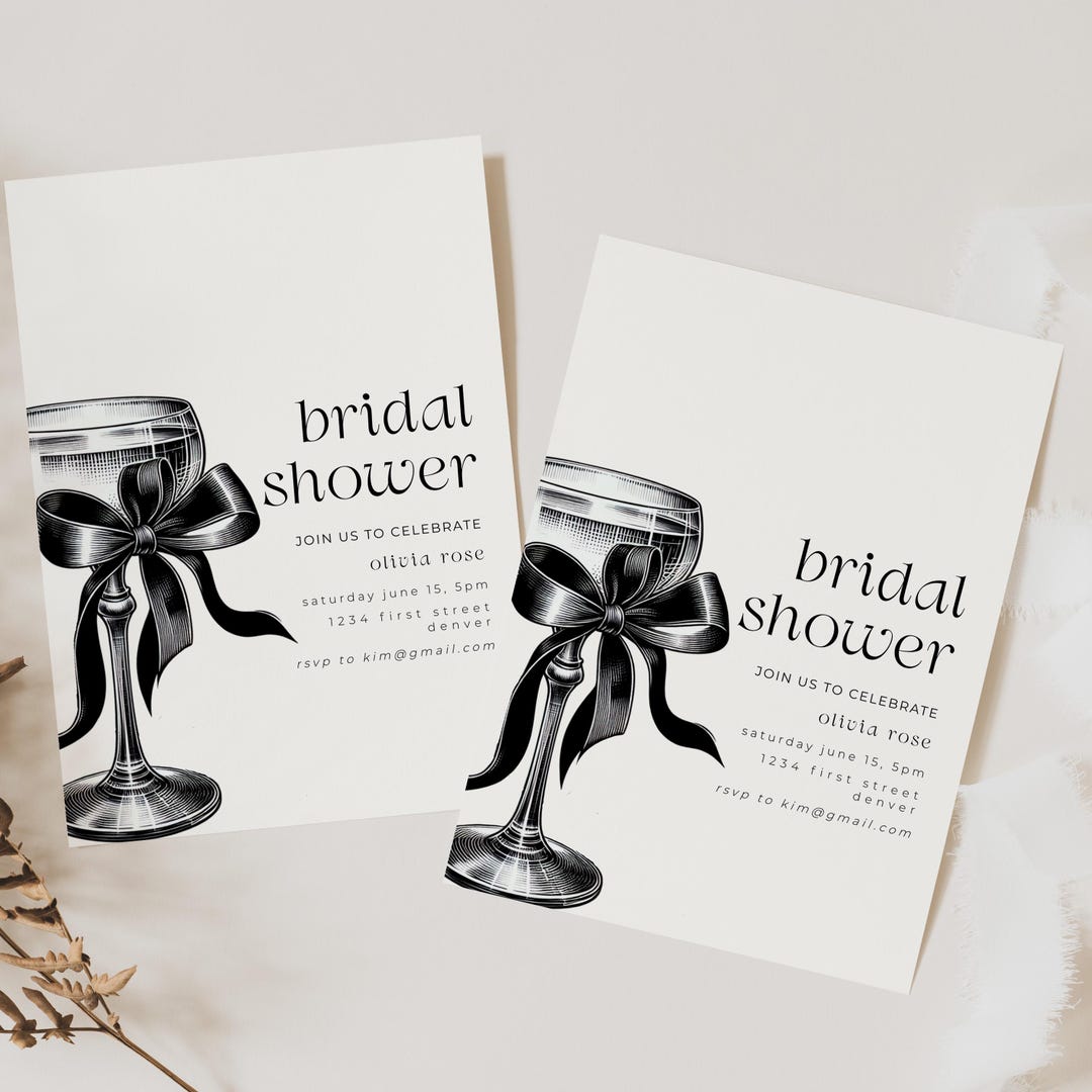 Simple Bridal Shower Invitation Template With Cocktail Glass With Bow ...