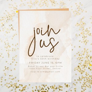 Join Us Party Invitation Template - Beige Watercolor - Instant Edit and ...