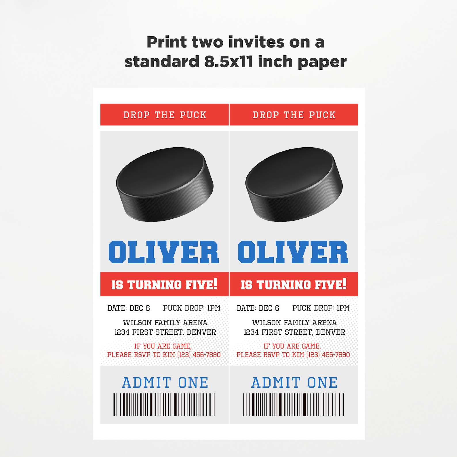 Drop the Puck Ice Hockey Ticket Birthday Party Invitation - Etsy