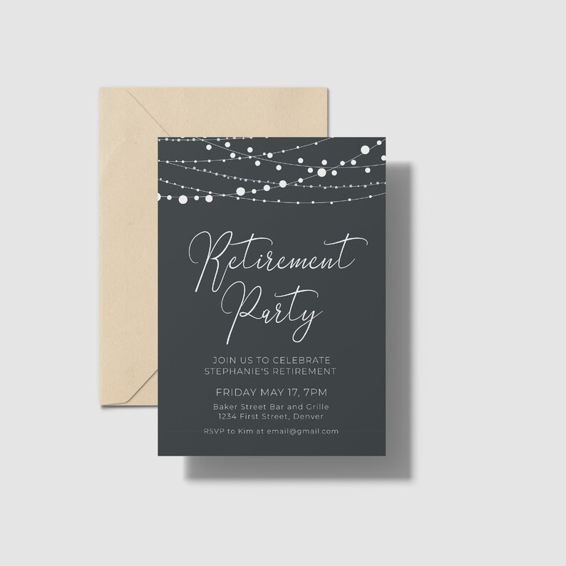 Hanging Lights Retirement Party Invitation Template Editable - Etsy