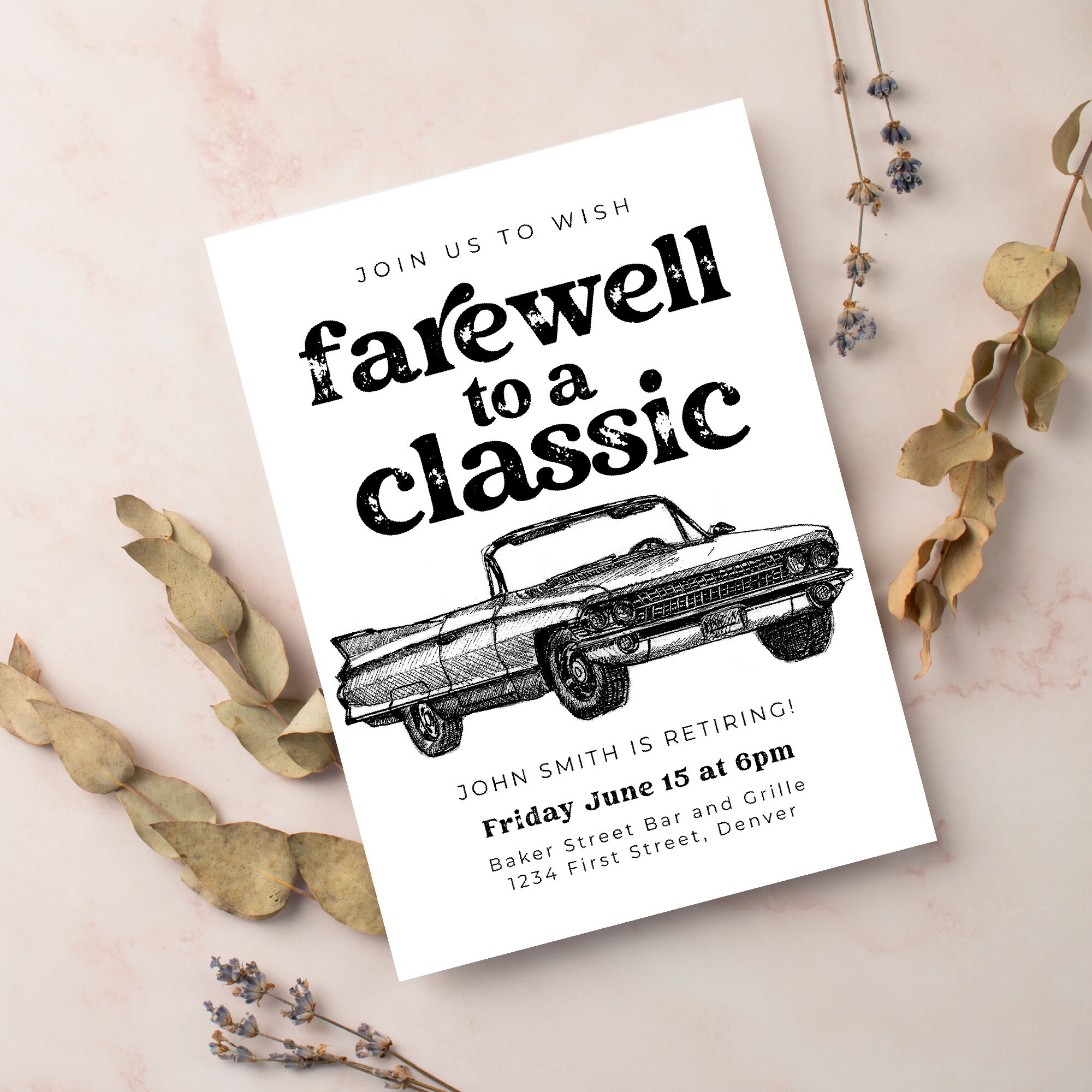 Classic Car Retirement Party Invitation: Vintage Style (instant ...