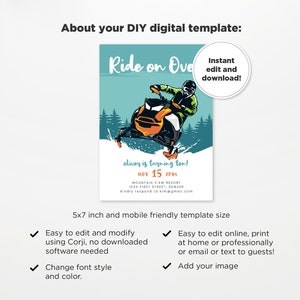 Ride on Over - Snowmobile Theme Birthday Party Invitation Template With ...