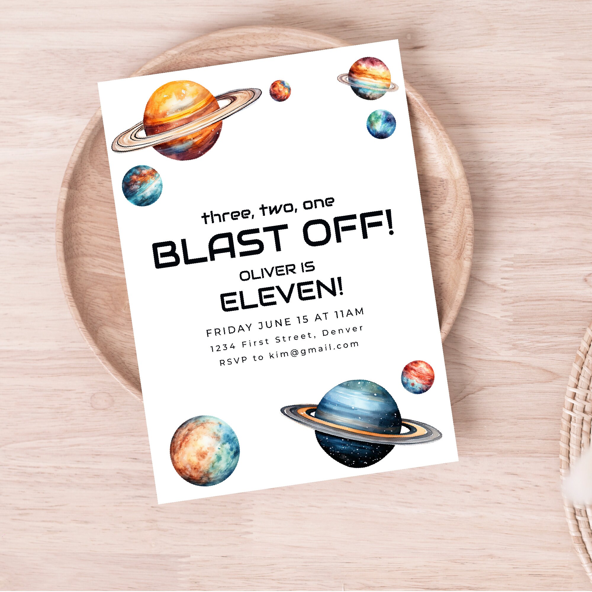 Blast off Outer Space Astronaut Birthday Party Invitation Template With ...