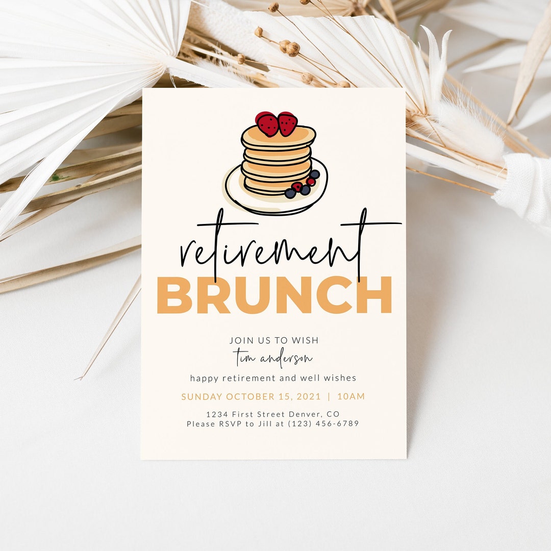 Retirement Brunch Invitation Template: Pancake Stack (5x7 Inch, Instant ...