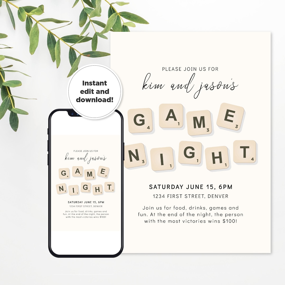 Game Night Invitation Template With Letter Blocks - Etsy