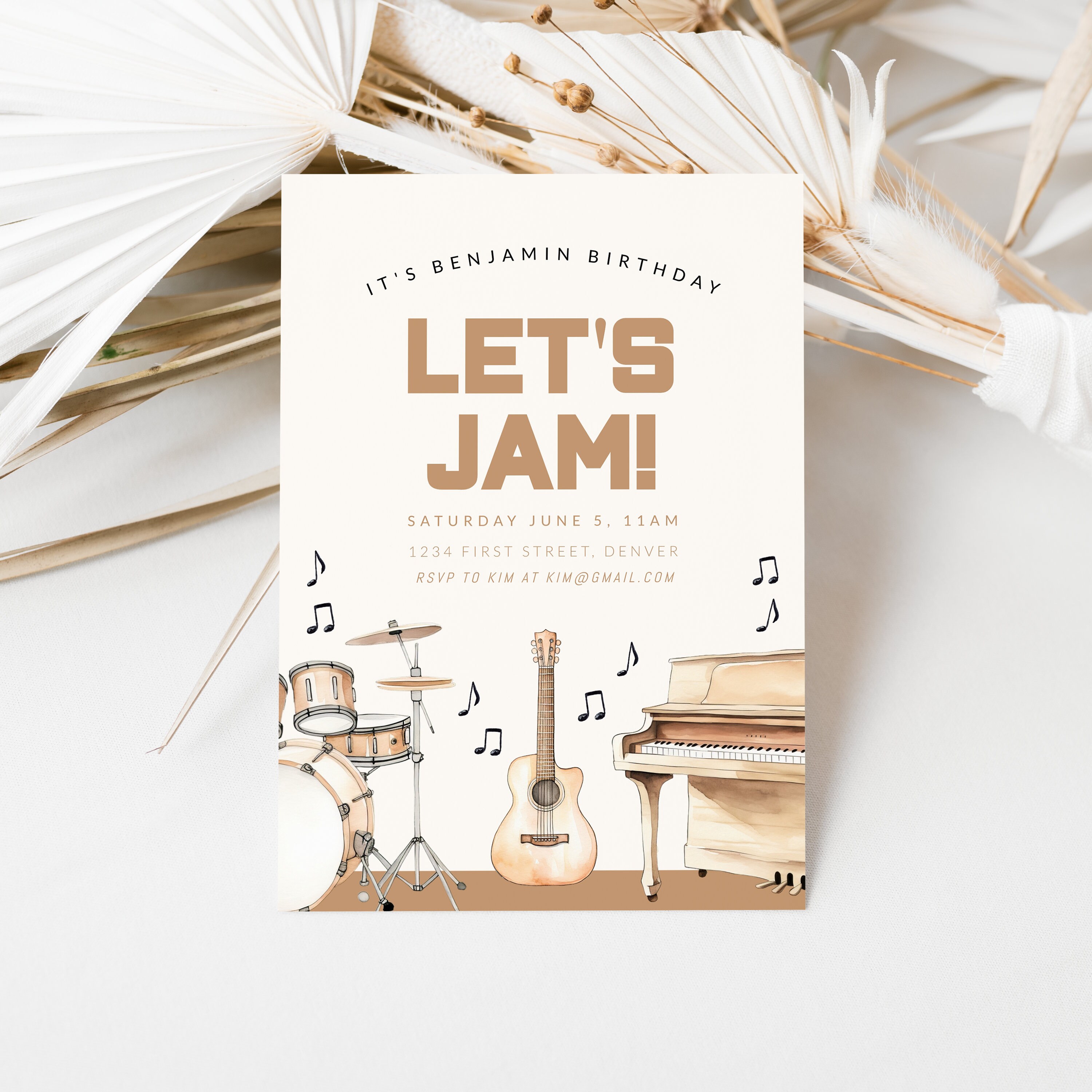 Music Instrument Theme Birthday Party Invitation Template Let's Jam ...