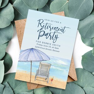 Beach Theme Retirement Party Invitation Template - One Chairs on the ...