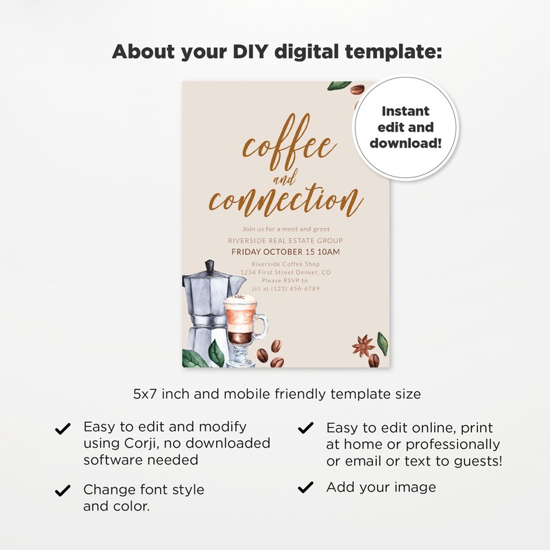 Coffee and Connection Brunch, Meeting, Meet and Green Invitation ...