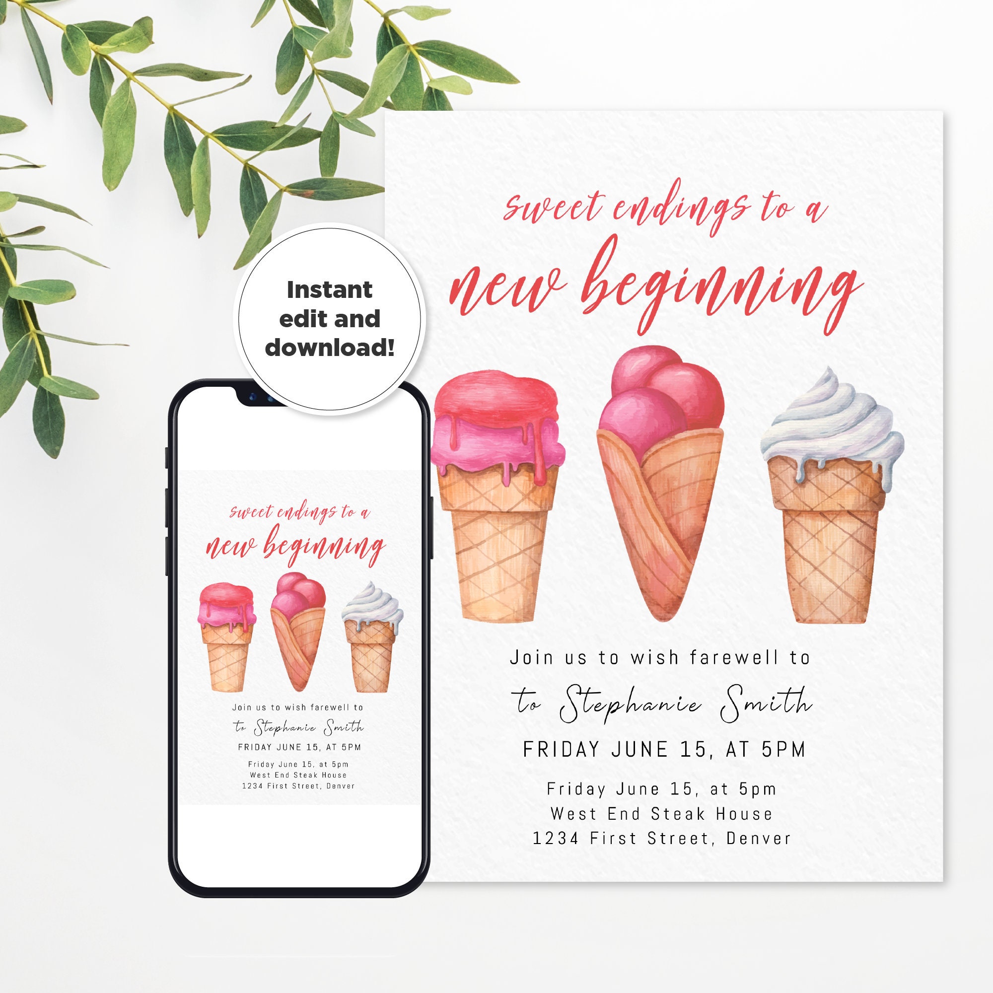 Sweet Endings to a New Beginning Invitation Template With Ice Cream ...