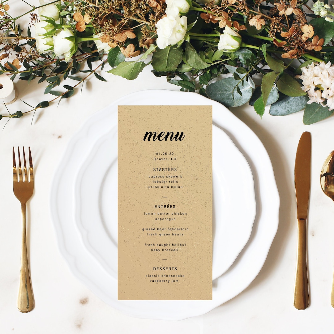 Menu With Brown Paper Background - Any Event - Wedding/rehearsal Dinner ...