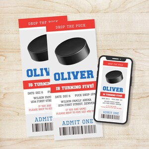 Drop the Puck - Ice Hockey Ticket Birthday Party Invitation Template ...