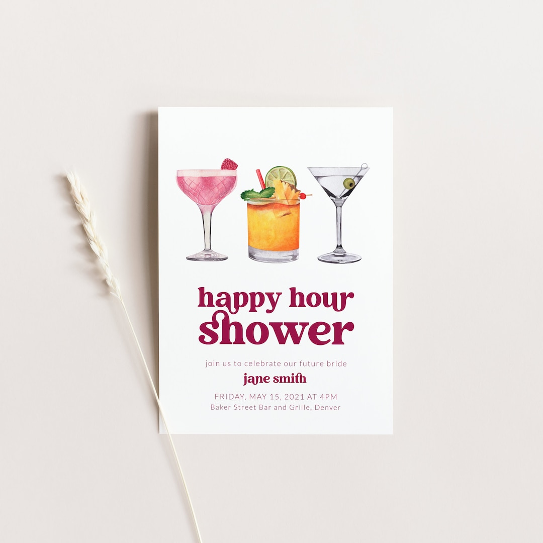 Simple and Modern Happy Hour Shower Bridal Shower Party Invitation ...
