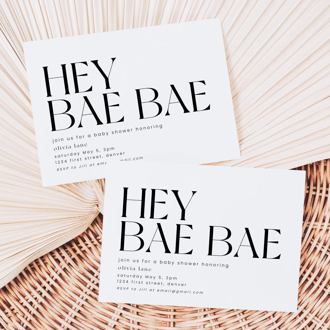 Hey Bae Bae Baby Shower Party Invitation Template - Instant Edit and ...