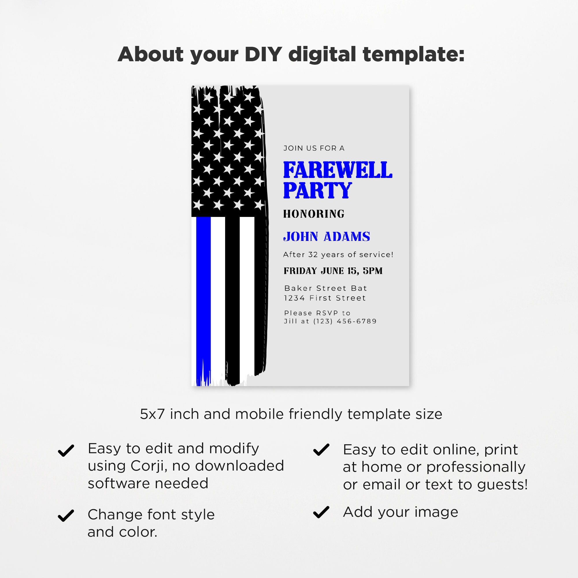 Police Themed Farewell Party Invitation Template With Police - Etsy