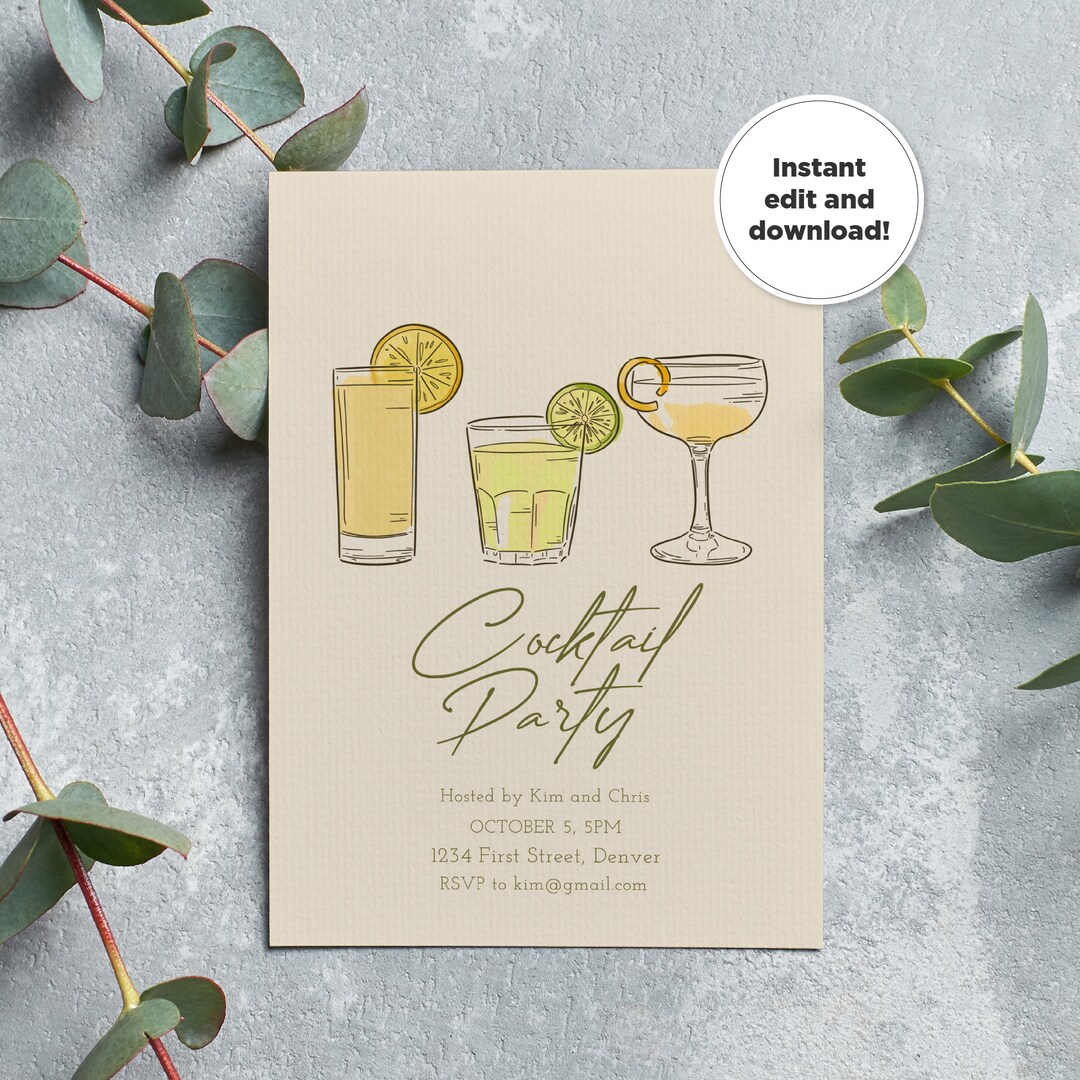 Cocktail Party Editable Invitation Template With Drinks - All Occasions ...