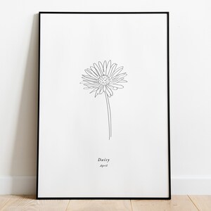 Daisy Flower April Birth Month Line Art Drawing Minimalist X4 Options ...