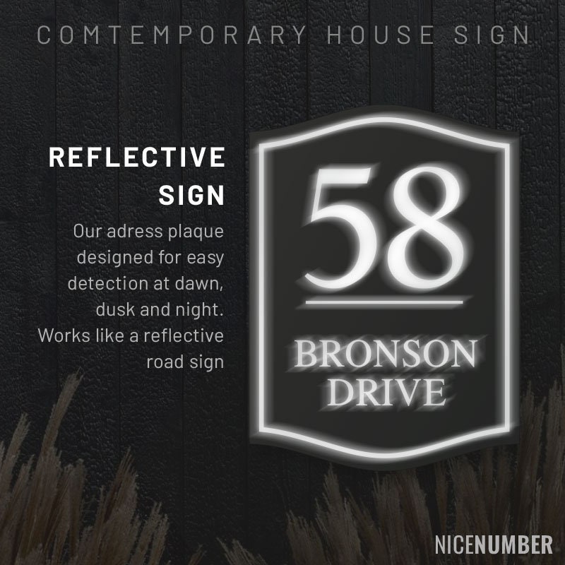 Contemporary Reflective House Sign | Personalized Modern Address Plaque ...