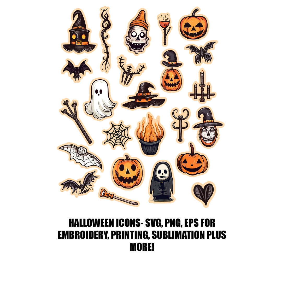 Spooky Halloween Sticker Art Icons: SVG, PNG Bundle - Etsy