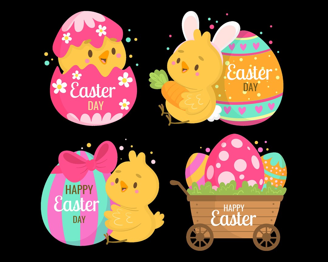 Easter Bunny Chick Clipart: Eggs Cart, Transparent PNG SVG EPS (digital ...