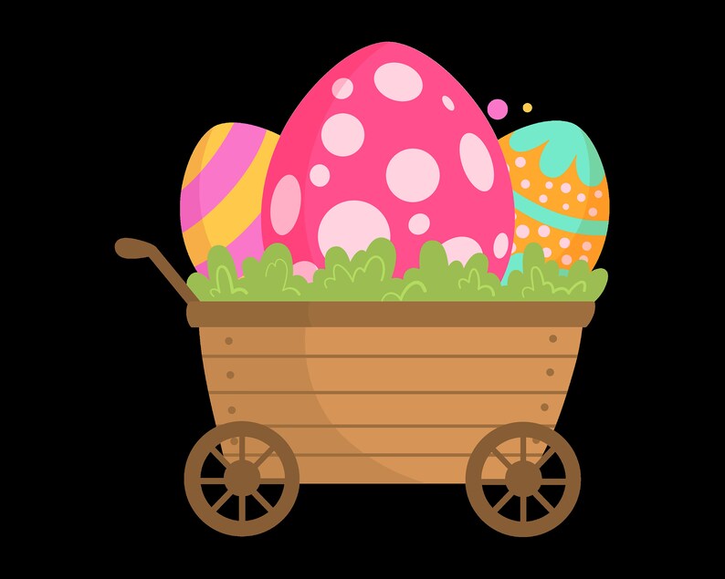 Easter Bunny Chick Clipart: Eggs Cart, Transparent PNG SVG EPS (digital ...