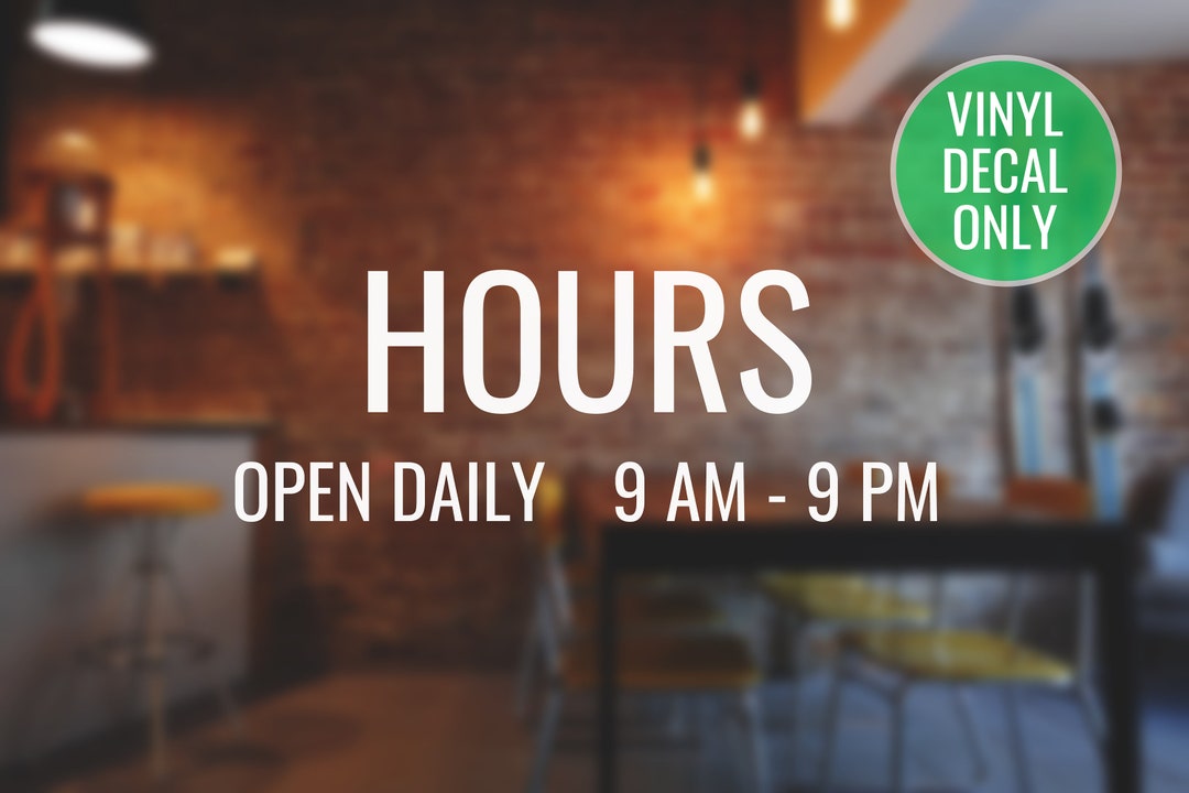 Business Hours Decal Vinyl Sticker for Storefront Doors - Etsy