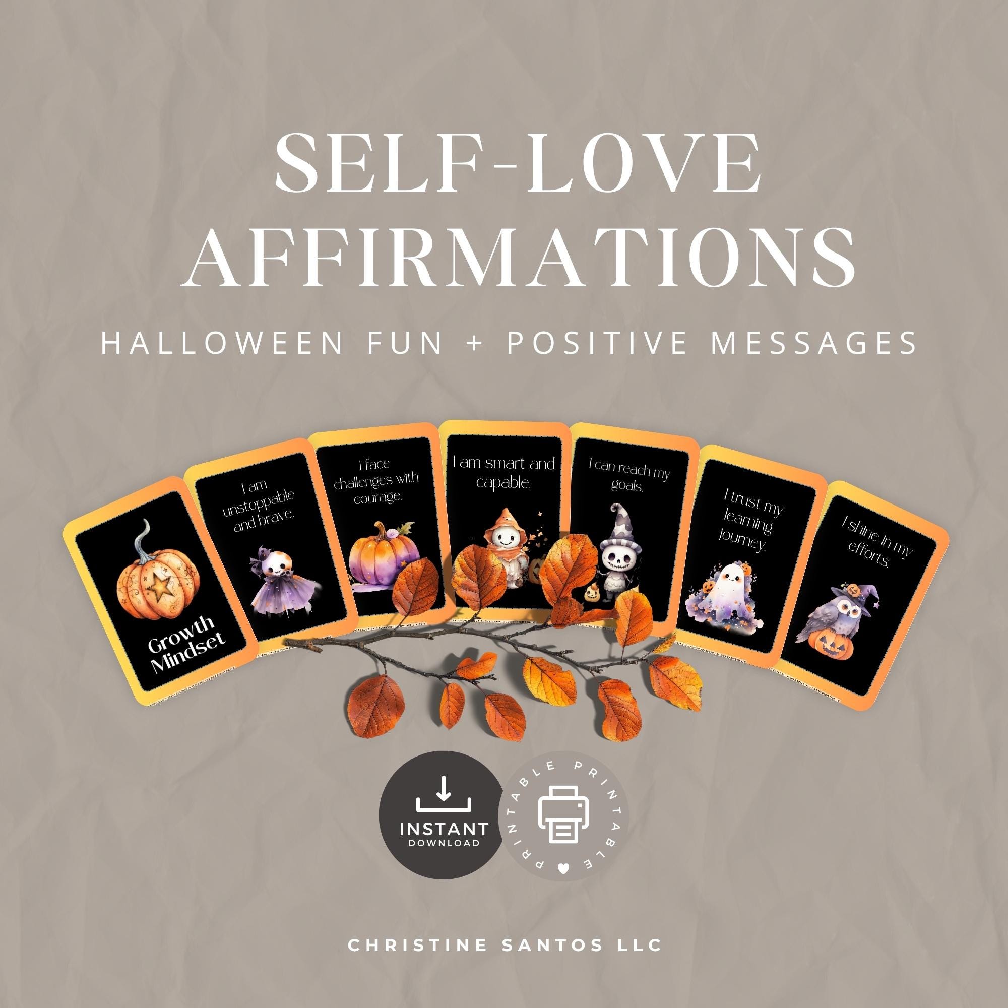 Affirmation Cards for Kids, Halloween Positive Message Set, Mindset ...