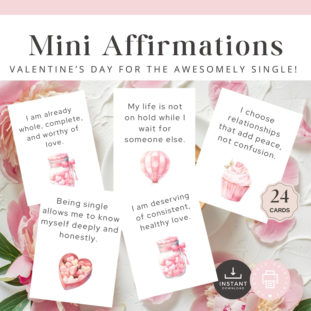 Valentine's Affirmation Cards for Singles | Editable Canva Template ...