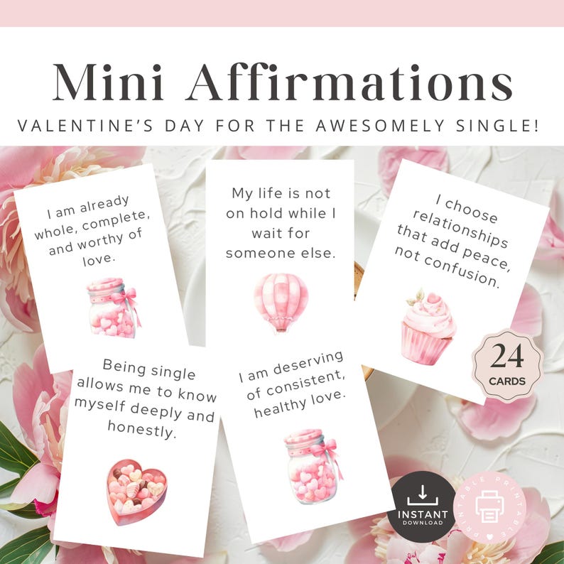 Valentine's Affirmation Cards for Singles | Editable Canva Template ...