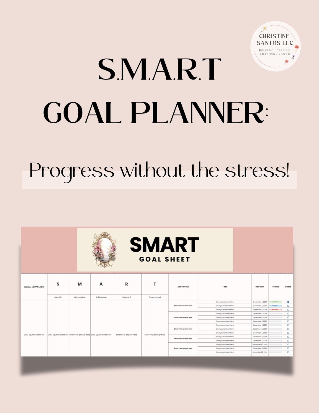 Smart Goal Tracker Google Sheets - Editable Planning Workbook for ...