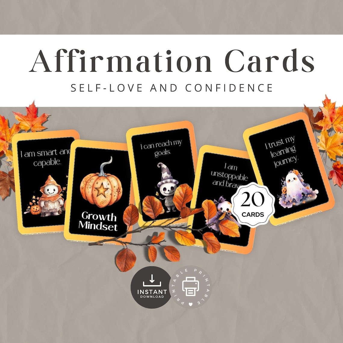 Affirmation Cards for Kids, Halloween Positive Message Set, Mindset ...
