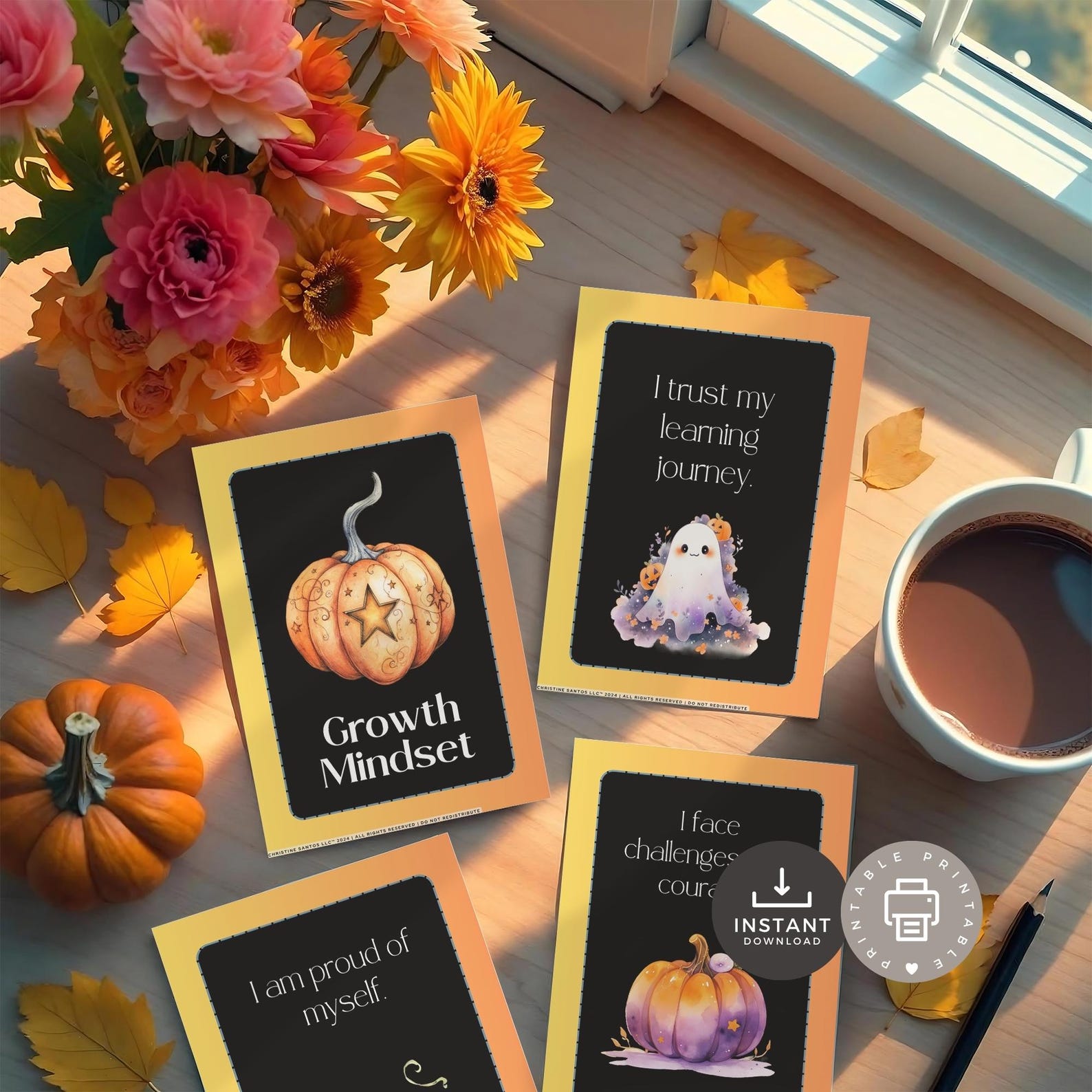 Affirmation Cards for Kids, Halloween Positive Message Set, Mindset ...