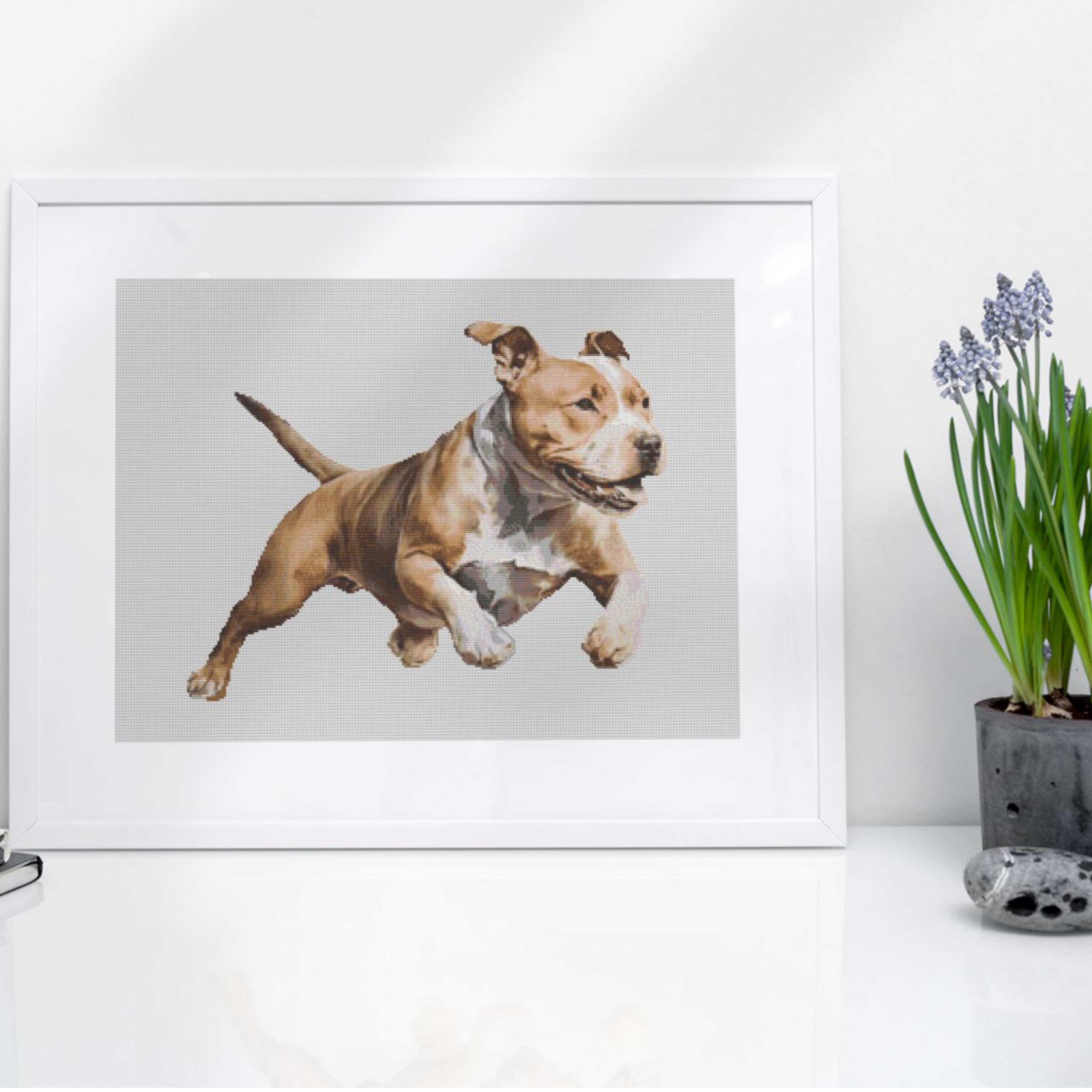Pit Bull Terrier Counted Cross Stitch, Pitbull Dog Breed, Colorful ...