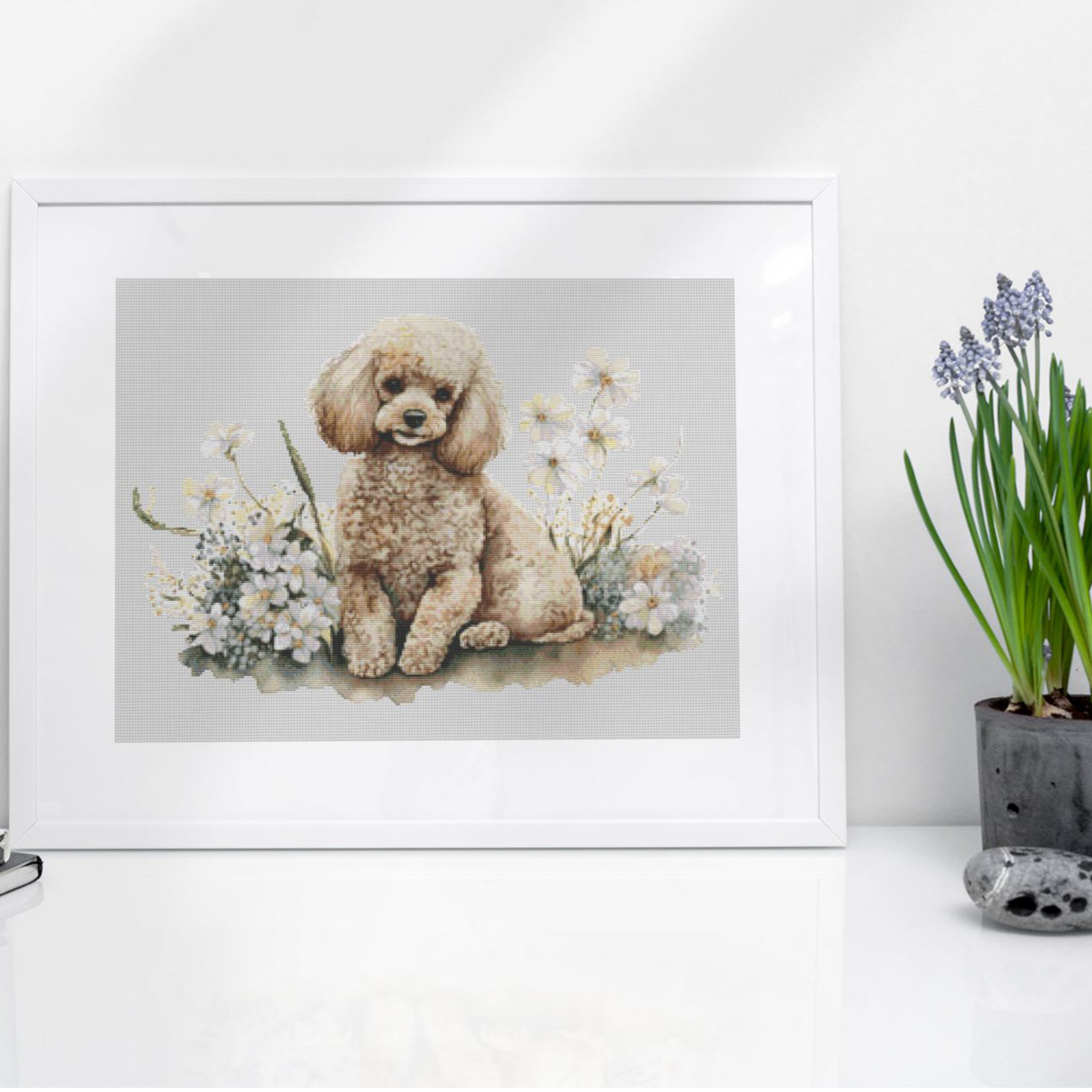 Poodle Counted Cross Stitch, Cute Dog Breed, Colorful Puppy Watercolor ...