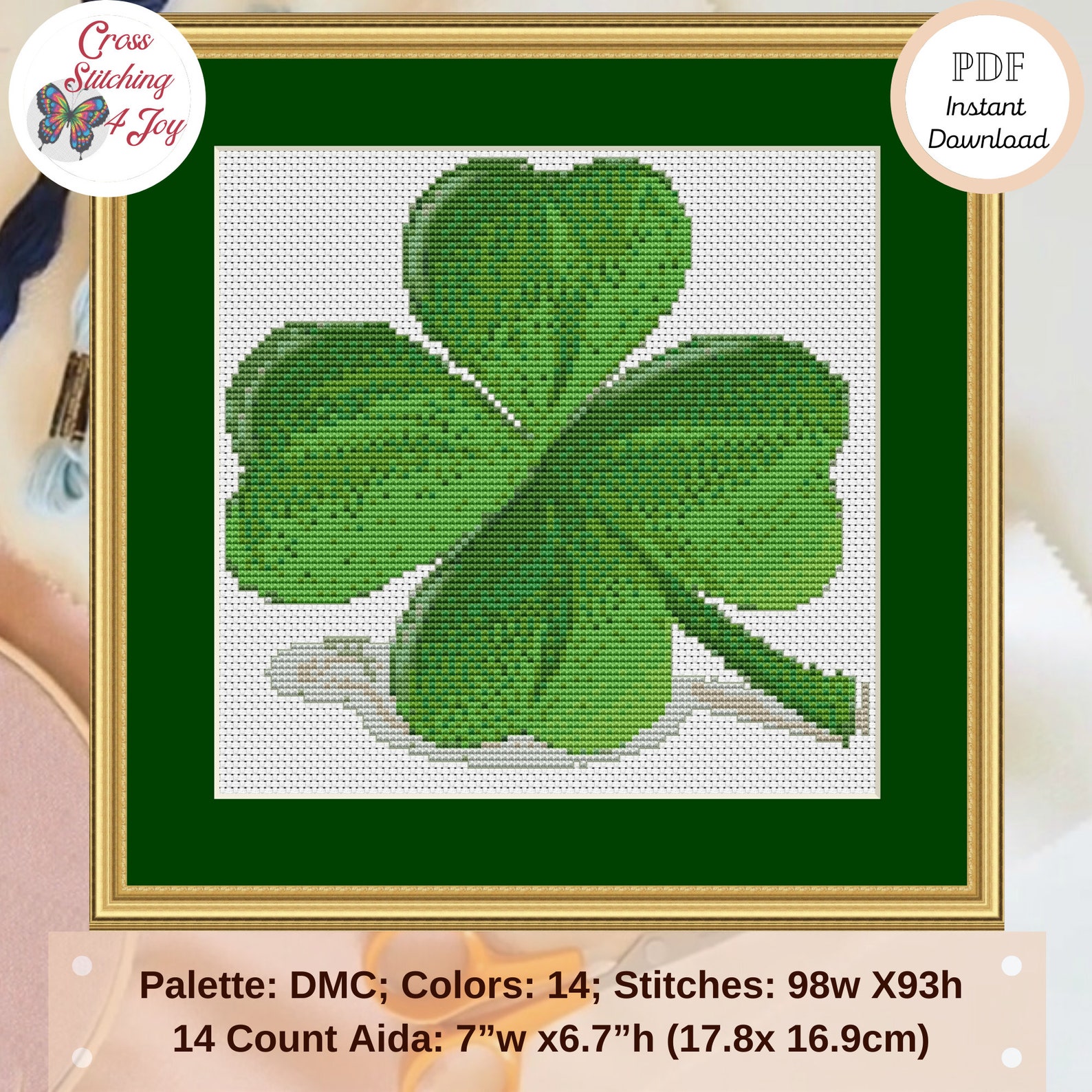 Four-leaf Clover Cross Stitch Pattern, Irish Home Decor, Easy ...