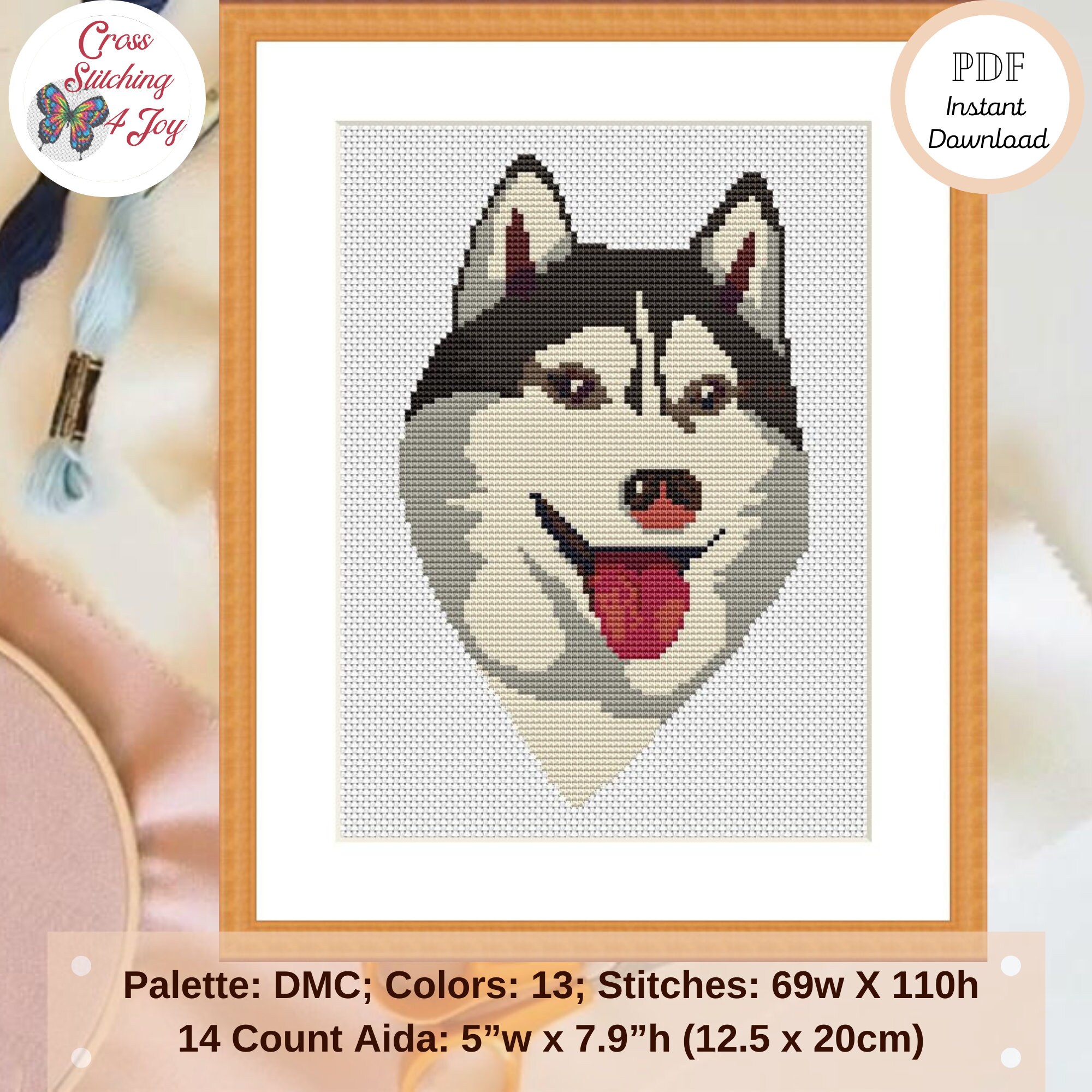 Husky Cross Stitch Pattern, Very Easy Animal Cross Stitch, Husky Dog ...