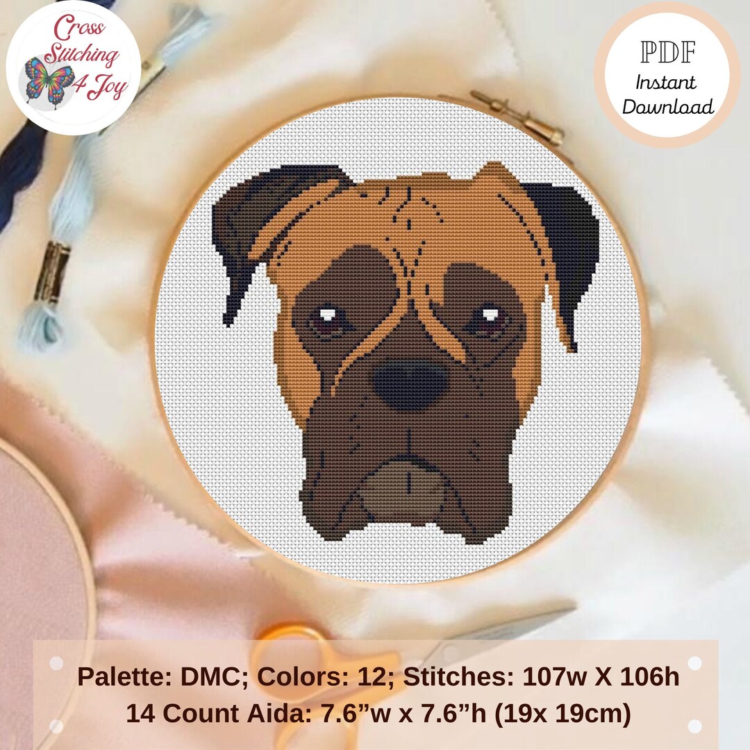 Boxer Cross Stitch Pattern, Very Easy Dog Crossstitch Chart, Boxer Dog ...