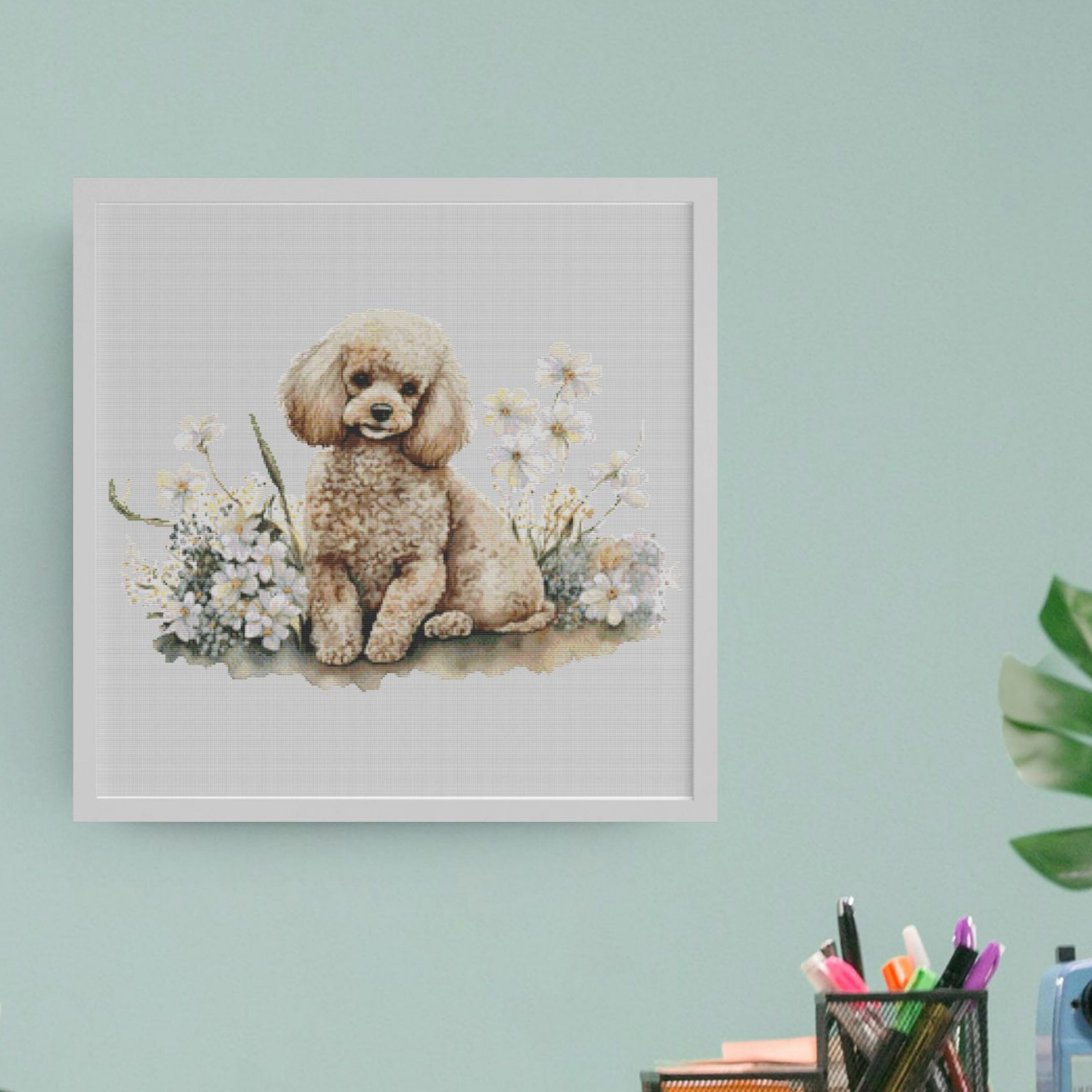 Poodle Counted Cross Stitch, Cute Dog Breed, Colorful Puppy Watercolor ...