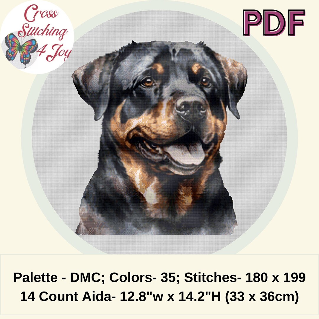 Rottweiler Counted Cross Stitch, Rottweiler Dog Breed, Colorful ...