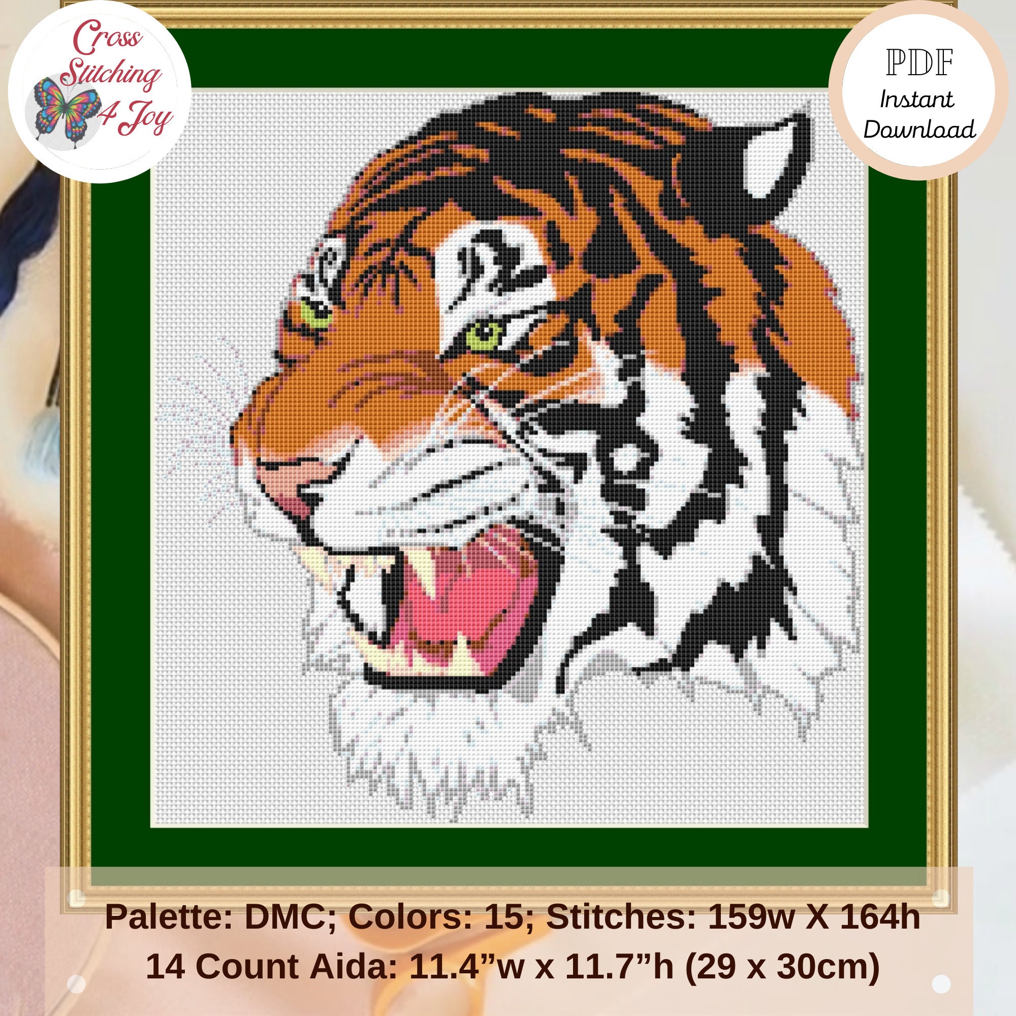 Sumatran Tiger Cross Stitch Pattern, Nature Lovers Easy Crossstitch ...