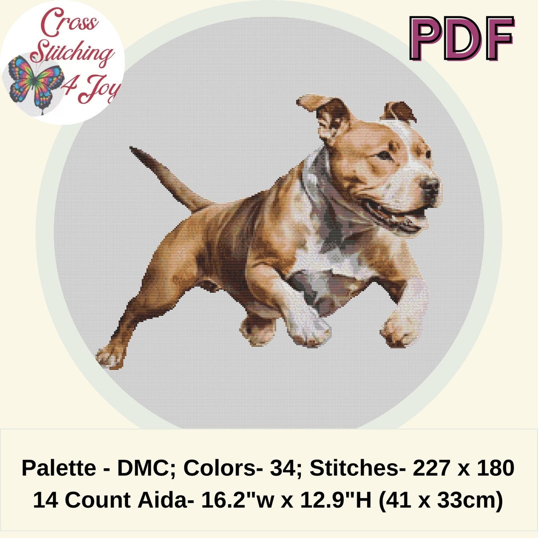 Pit Bull Terrier Counted Cross Stitch, Pitbull Dog Breed, Colorful ...