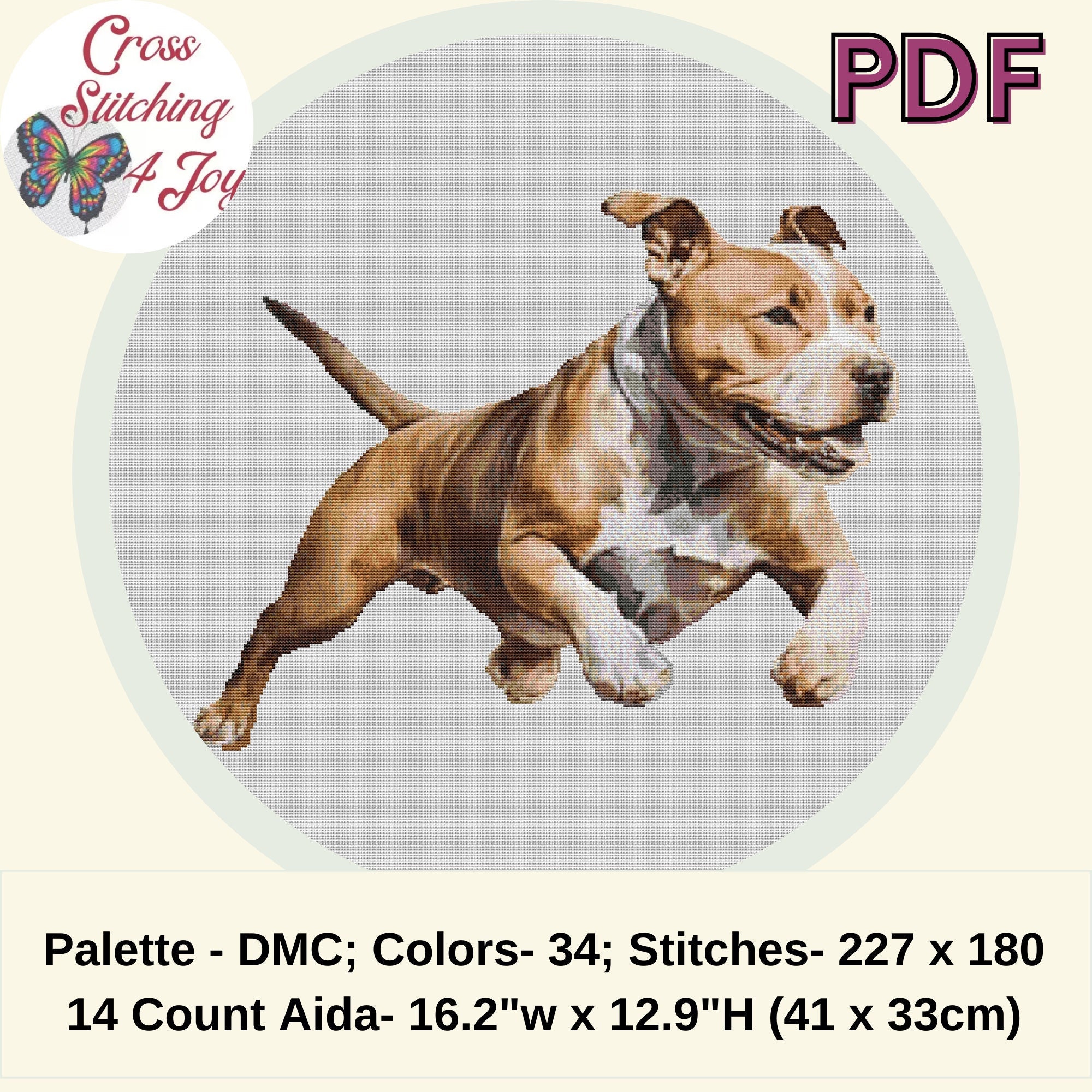 Pit Bull Terrier Counted Cross Stitch, Pitbull Dog Breed, Colorful ...