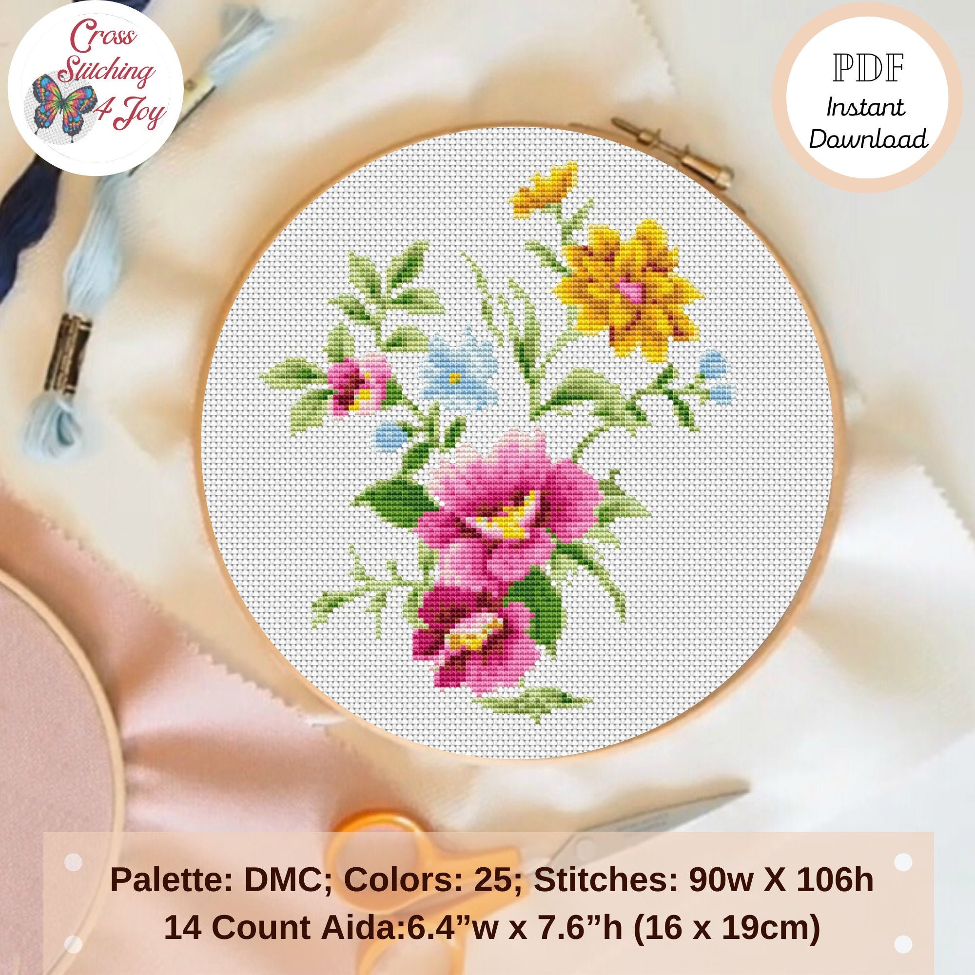 Beautiful Flowers Cross Stitch Pattern, Flower, Nature Theme, Easy ...