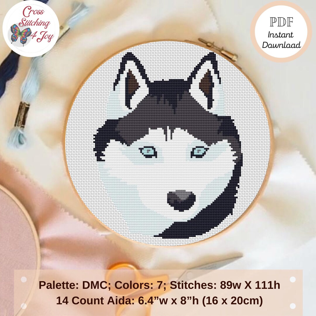 Siberian Husky Cross Stitch Pattern, Very Easy Animal Cross Stitch ...