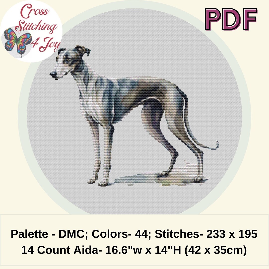 Greyhound Counted Cross Stitch, Greyhound Dog Breed, Colorful ...