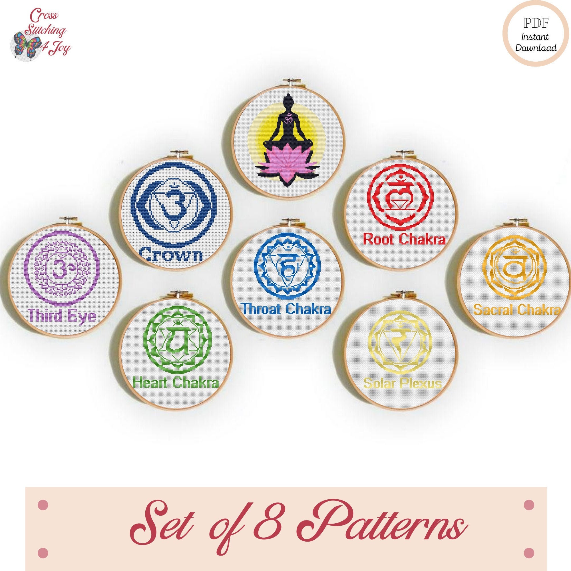 Set of 8 Chakras: Root, Sacral, Solar Plexus, Heart, Throat, Third Eye ...