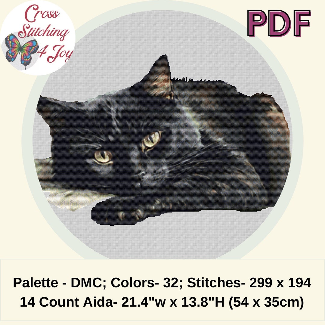 Black Cat Counted Cross Stitch, Cute Halloween Theme, Colorful ...