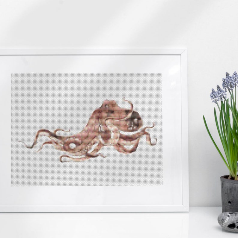 Octopus Counted Cross Stitch Pattern, Easy Modern Nature Art, Colorful ...