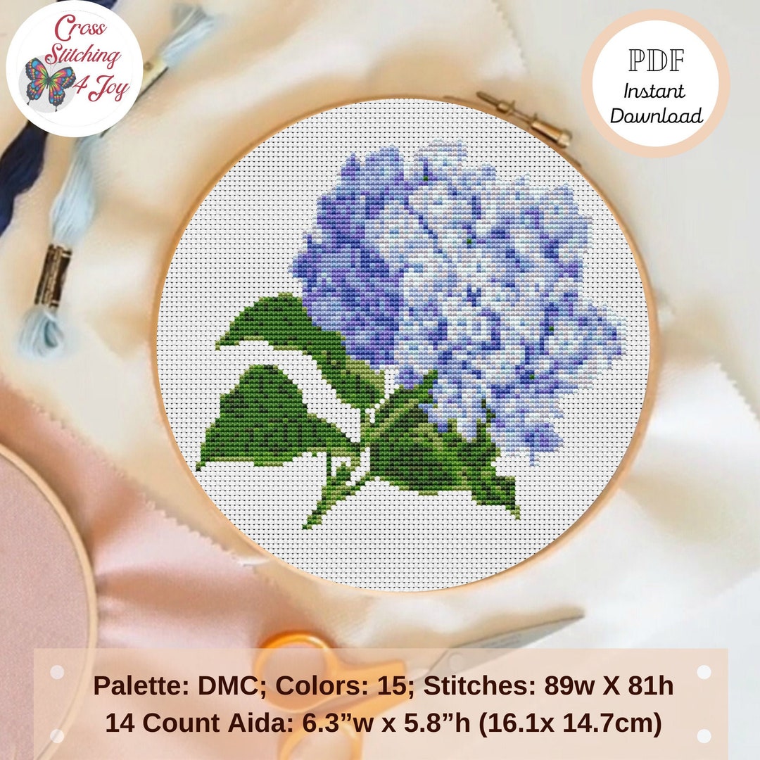 Beautiful Blue Hydrangeas Cross Stitch Pattern, Flower, Nature Theme ...