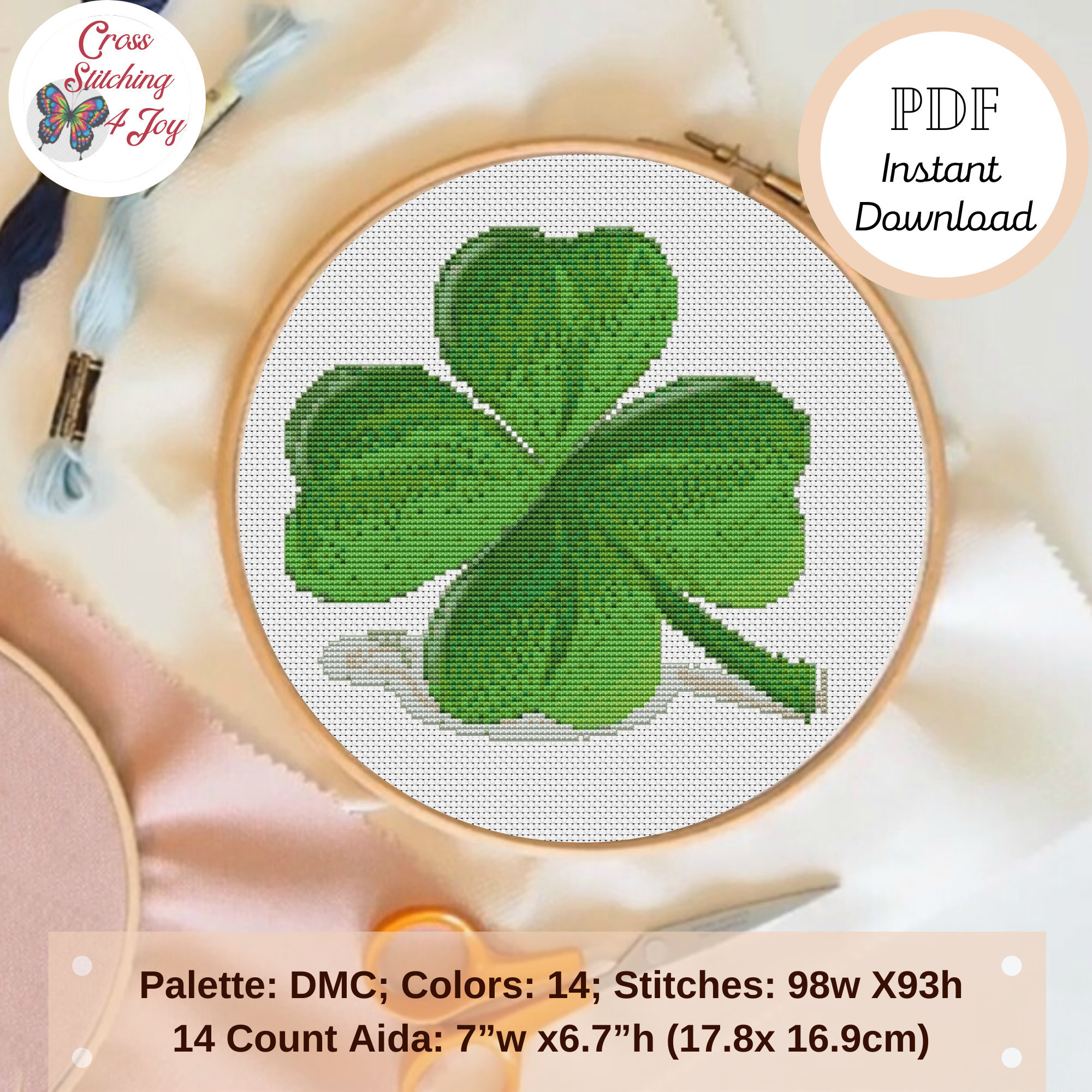 Four-leaf Clover Cross Stitch Pattern, Irish Home Decor, Easy ...