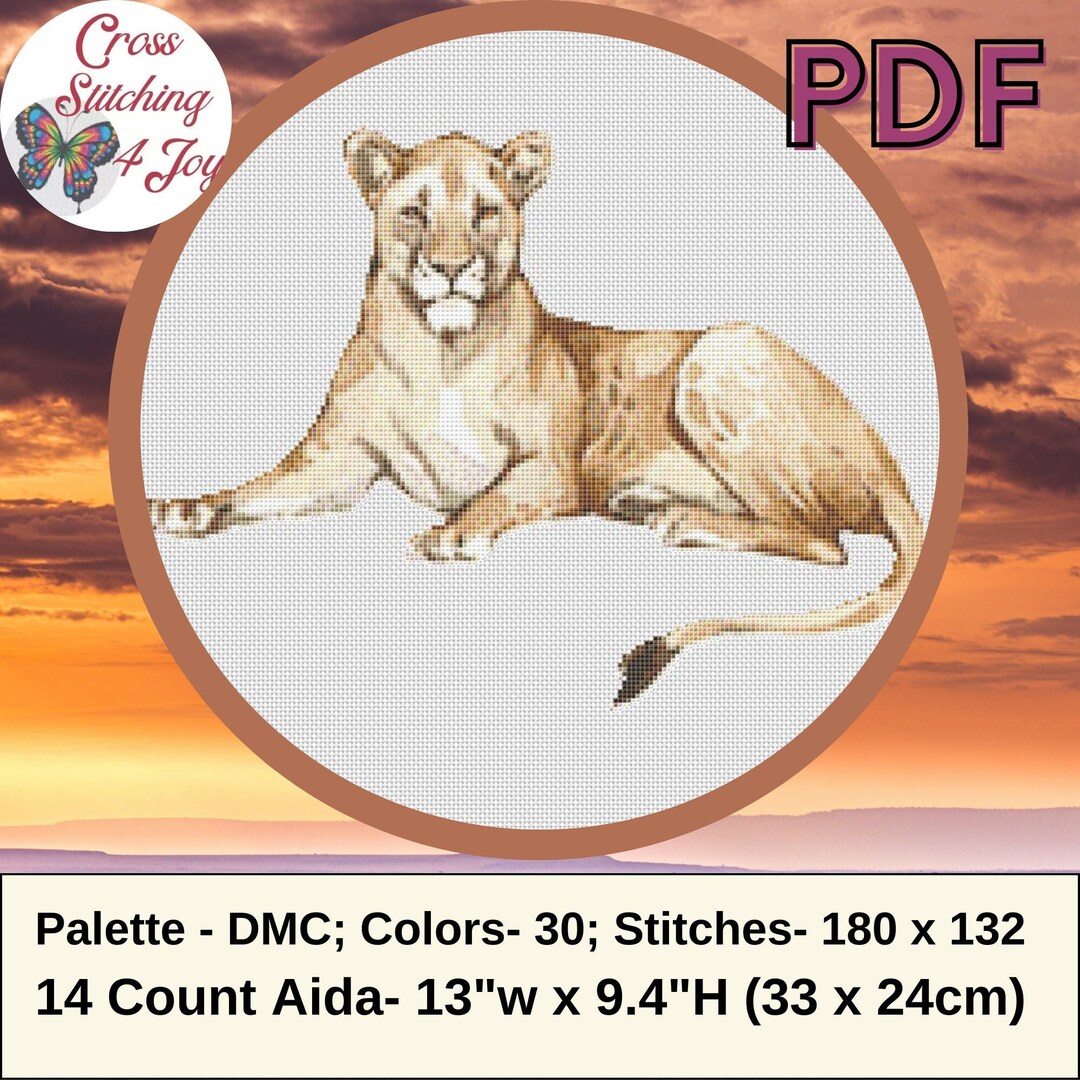 Lioness Counted Cross Stitch, Majestic African Animal, Modern Colorful ...